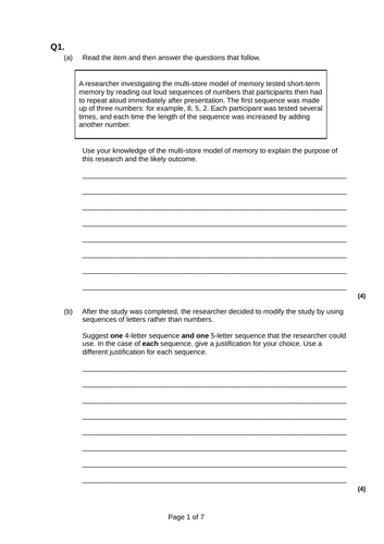 AQA A-level psychology mixed exam questions | Teaching Resources