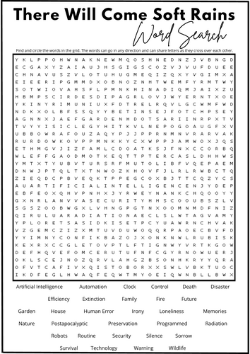 There Will Come Soft Rains by Ray Bradbury Word Search: No Prep ...