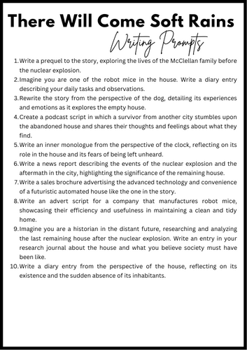 There Will Come Soft Rains Post-Reading Creative Writing Prompts ...