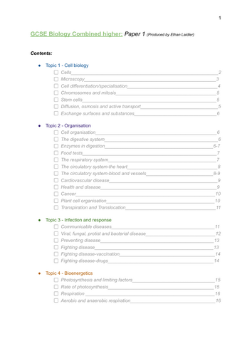 AQA GCSE BIOLOGY Combined Higher Paper 1 Revision Guide and Required ...