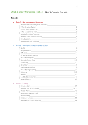AQA GCSE Biology Combined Higher Paper 2 Revision Guide and Required ...