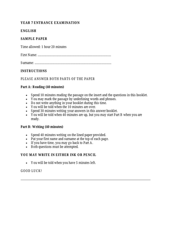 Ten 11+ English Mock Tests | Teaching Resources