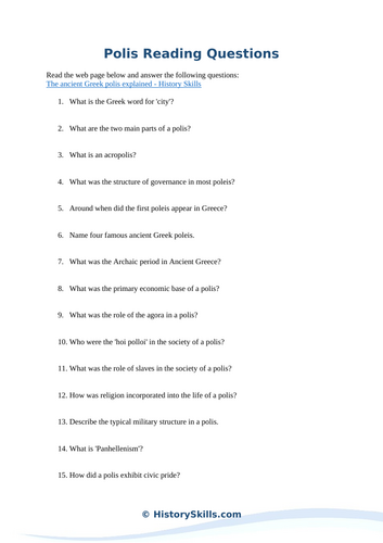Ancient Greek Polis Reading Questions Worksheet | Teaching Resources