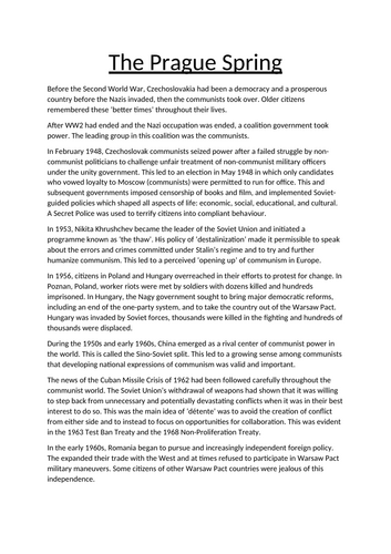 Cold War AQA 2R A Prague Spring | Teaching Resources