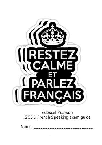 iGCSE Pearson Edexcel French Speaking booklet | Teaching Resources