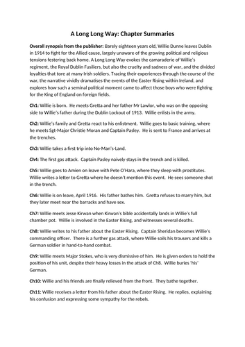 A Long Long Way chapter summaries | Teaching Resources