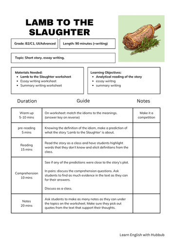 Lamb to the Slaughter (analysis) | Teaching Resources