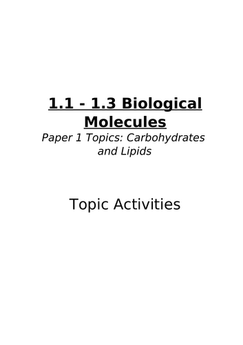 A Level Biology Carbohydrate Lipid Activity Booklet Exam Notes ...