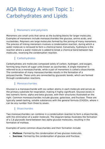 A Level Biology Carbohydrate Lipid Activity Booklet Exam Notes ...