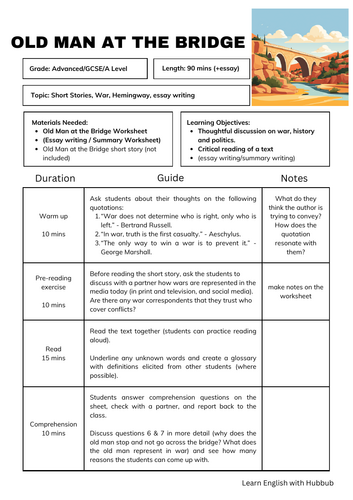 Old Man at the Bridge (analysis) | Teaching Resources