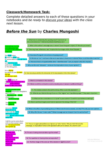 Before the Sun by Charles Mungoshi - Full Lesson Activities - CIE ...