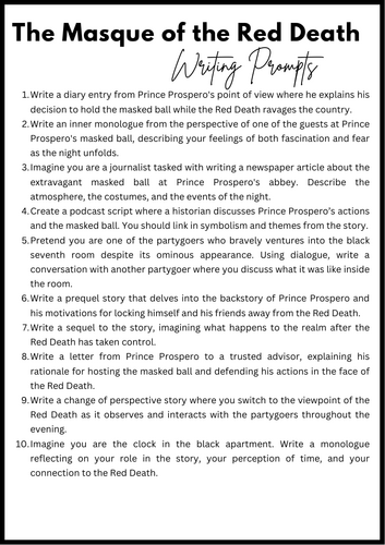 The Masque of the Red Death Post-Reading Creative Writing Prompts ...