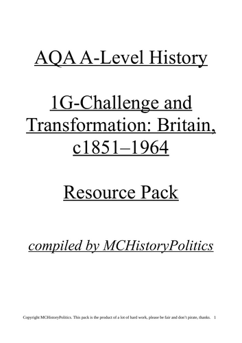 AQA 1G Challenge and Transformation Britain 1851-1964 Resource Pack ...