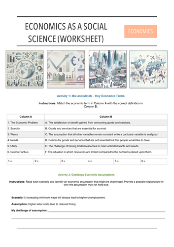 Economics as a Social Science WORKSHEET | Teaching Resources