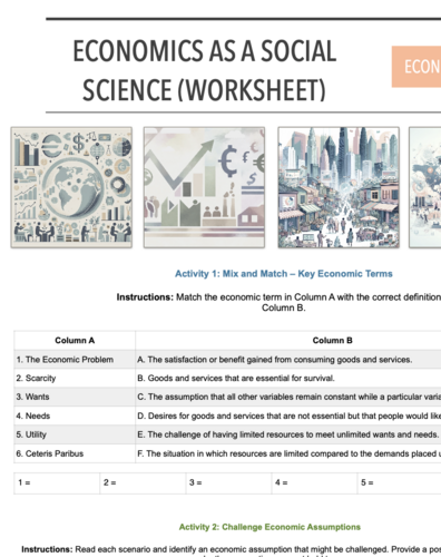 Economics as a Social Science WORKSHEET | Teaching Resources