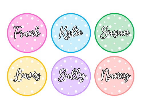 Printable Pastel Polka Dots Student Name Labels, Cubby Labels, Circle ...