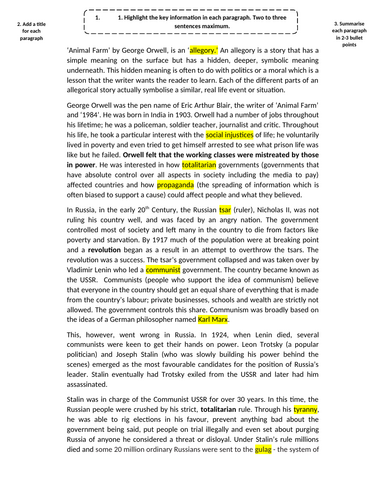 Animal Farm SOW KS3 Lessons 1-10 | Teaching Resources