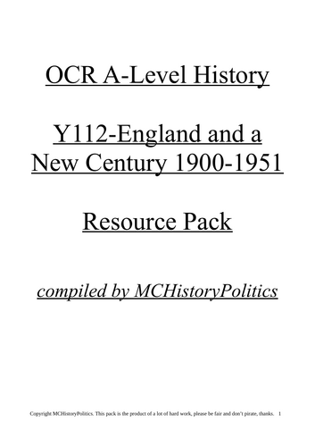 OCR Y112 England and a New Century 1900-1951 Resource Pack | Teaching ...