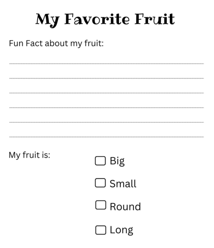 printable my favorite fruit worksheet for kindergarten | Teaching Resources