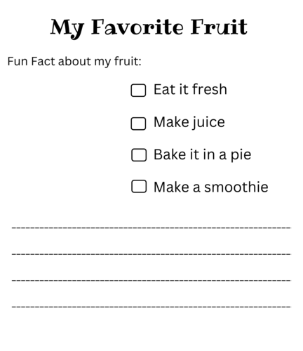 printable my favorite fruit worksheet for kindergarten | Teaching Resources