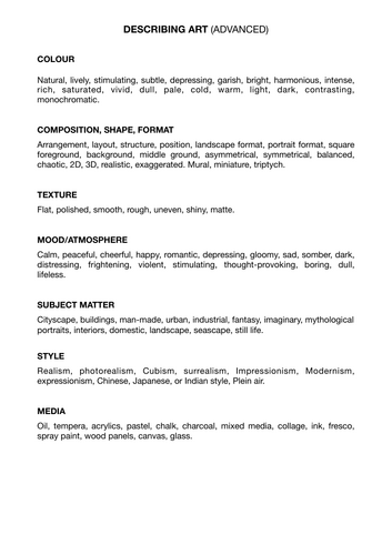 Describing ART (EFL, Vocabulary, CEFR C1-C2) | Teaching Resources