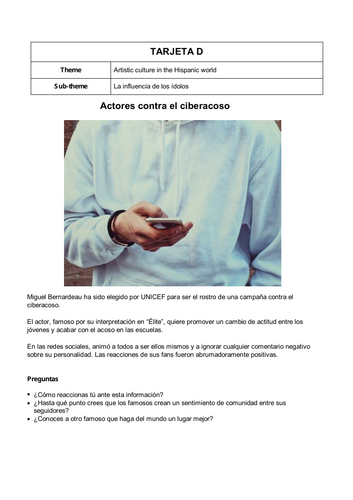 AQA A-Level Spanish: Speaking cards for all 12 themes | Teaching Resources