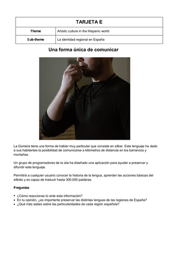 AQA A-Level Spanish: Speaking cards for all 12 themes | Teaching Resources