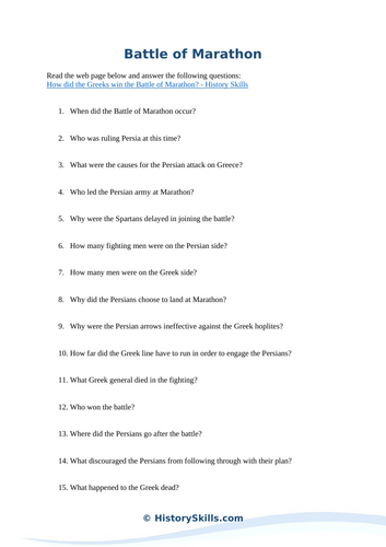 Battle of Marathon Reading Questions Worksheet | Teaching Resources