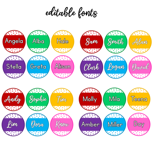 Printable Bright Polka Dots Student Name Labels, Editable Cubby Labels ...