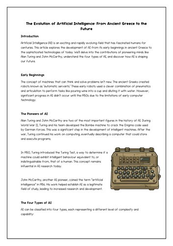 Artificial Intelligence Reading Comprehension | Teaching Resources Artificial Intelligence Reading Comprehension | Teaching Resources