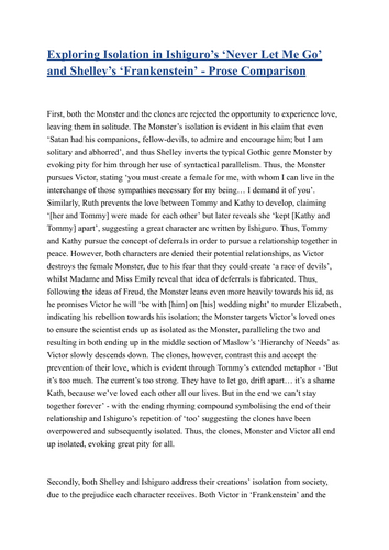 Exploring Isolation in 'NLMG' and 'Frankenstein' - Comparison Prose ...