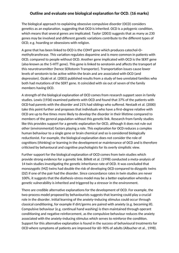 AQA A Level Psychology - Psychopathology - Biological approach to ...