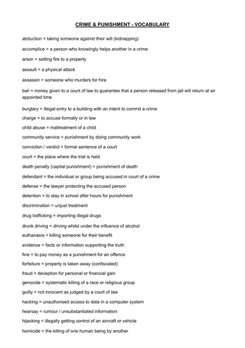 Crime & punishment (Vocabulary) | Teaching Resources