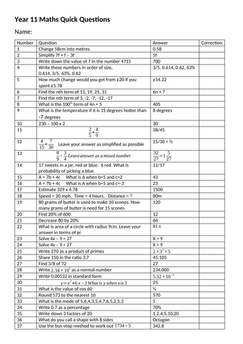 Foundation Maths Revision 100 Quick Questions Set 1 - Day 5 | Teaching ...