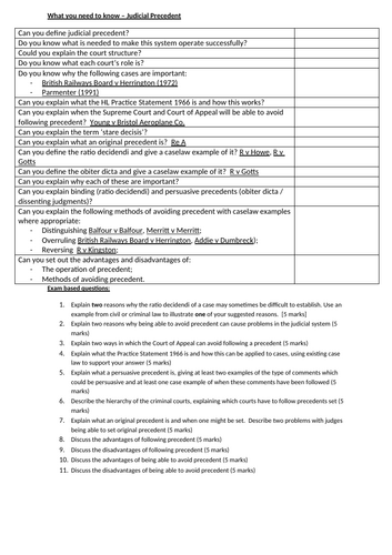 Revision checklists English Legal Systems | Teaching Resources