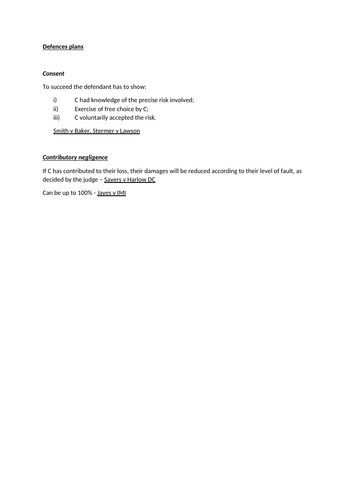 Plans for answering tort questions Paper 2 | Teaching Resources