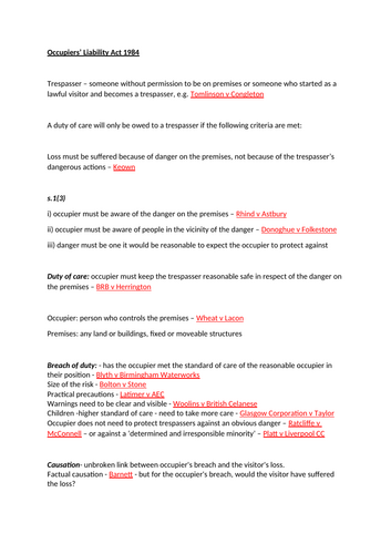 Plans for answering tort questions Paper 2 | Teaching Resources
