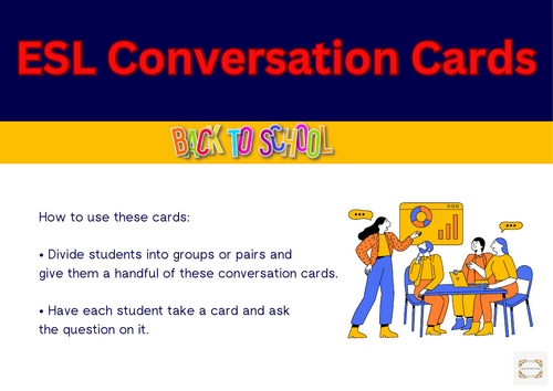 BACK-TO-SCHOOL 16 ESL CONVERSATION CARDS | Teaching Resources