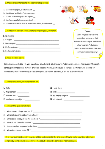 Ma vie scolaire KS3 | Teaching Resources