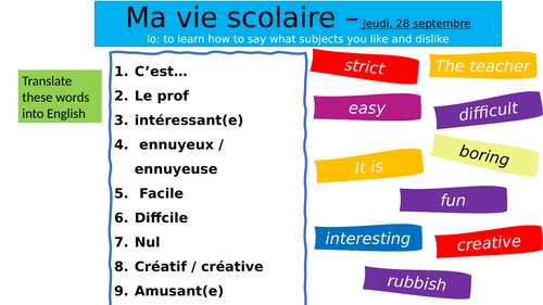 Ma vie scolaire KS3 | Teaching Resources