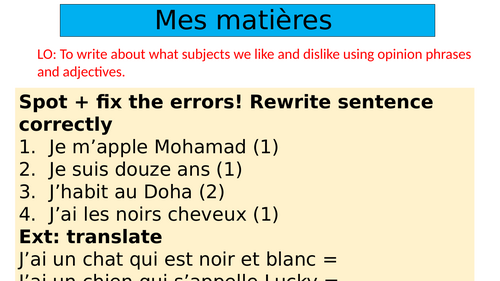 Ma vie scolaire KS3 | Teaching Resources