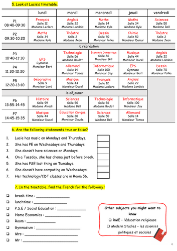 Ma vie scolaire KS3 | Teaching Resources