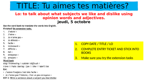 Ma vie scolaire KS3 | Teaching Resources