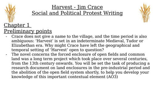 Scheme of Learning for Harvest - Jim Crace | Teaching Resources