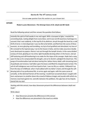 Jekyll and Hyde AQA GCSE Literature example question | Teaching Resources
