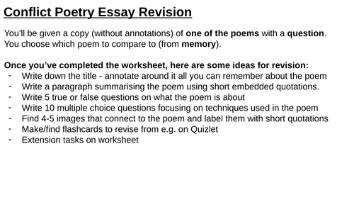 Edexcel Conflict Poetry Revision | Teaching Resources