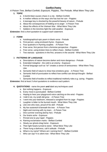 Edexcel Conflict Poetry Revision | Teaching Resources
