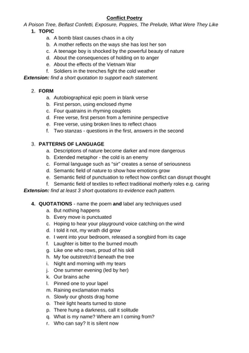 Edexcel Conflict Poetry Revision | Teaching Resources