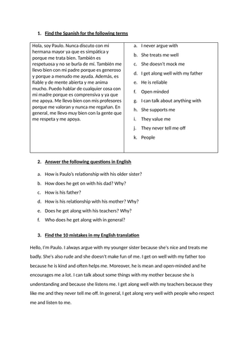 02. GCSE SPANISH: Porque me llevo bien con mi familia | Teaching Resources
