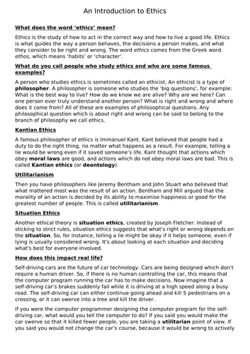 Ethics - Introduction to Ethics: Lesson 1 | Teaching Resources